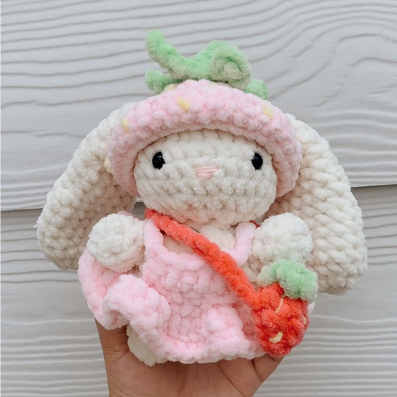 Toys | Crochet Mini Strawberry Bunny Amigurumi Bunny Strawberry Bunny ...